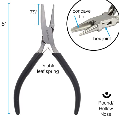 The Beadsmith Concave (Hollow)/Round Nose Piers – Wire Looping and Wire Bending Plier – 5 inches (127mm) – Steel Head & Double Leaf Springs – European Design & Quality – Tool for Jewelry Making