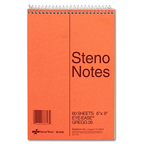 National Steno Notebook with Brown Board Cover, Green Eye-Ease Paper, Gregg Ruled, 6" x 9", 60 Sheets (36646)