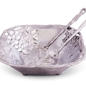 Arthur Court Designs Metal 3-Pc Grape Salad Set Bowl and Server in Grape Pattern Sand Casted in Aluminum with Artisan Quality Hand Polished Design Tarnish-Free 9.5 Inch Diameter