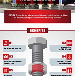 LOCTITE 262 Threadlocker for Automotive: High-Strength, Oil Tolerant, High-Temp, Anaerobic | Red, 6mL Tube (PN: 37420 - 487231)