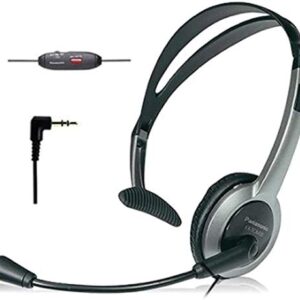 Panasonic Comfort Fit Headset for TCA Series Cordless Landline Phones, Foldable Headset with Flexible Noise-Cancelling Microphone and Volume Control, 2.5 mm Plug, Grey/Silver KX-TCA430