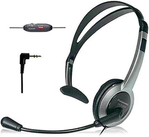 Panasonic Comfort Fit Headset for TCA Series Cordless Landline Phones, Foldable Headset with Flexible Noise-Cancelling Microphone and Volume Control, 2.5 mm Plug, Grey/Silver KX-TCA430