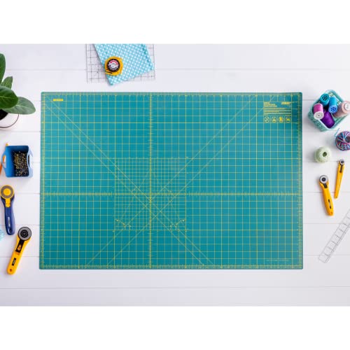 OLFA 24" x 36" Self Healing Rotary Cutting Mat (RM-MG) - Double Sided 24x36 Inch Cutting Mat with Grid for Quilting, Sewing, Fabric, & Crafts, Designed for Use with Rotary Cutters (Green)