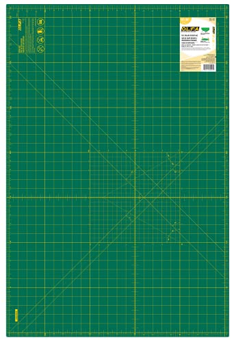 OLFA 24" x 36" Self Healing Rotary Cutting Mat (RM-MG) - Double Sided 24x36 Inch Cutting Mat with Grid for Quilting, Sewing, Fabric, & Crafts, Designed for Use with Rotary Cutters (Green)