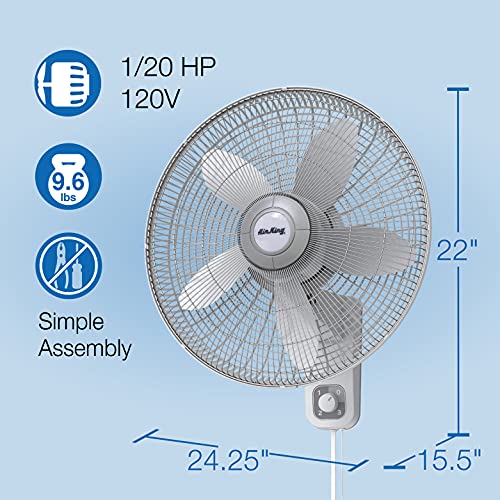 Air King 9018 Commercial Grade Oscillating Wall Mount Fan, 18-Inch , White