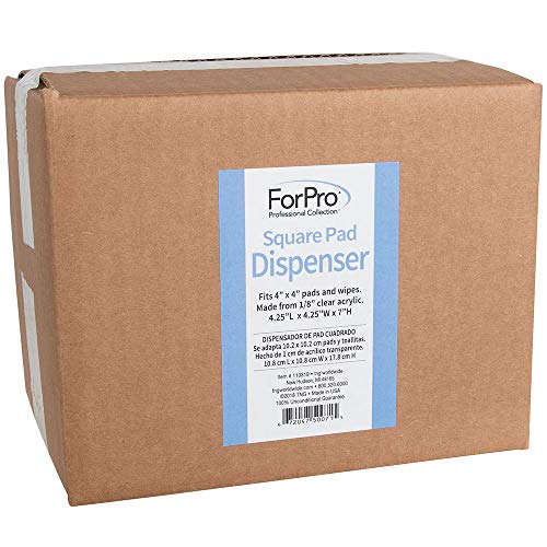 ForPro Square Pad Dispenser - Clear, Acrylic, Open Sides and Top Dispenser- Cocktail Napkin Dispenser - Fits 4” x 4” Cotton Pads - 7” H x 4.25” W x 4.25” L