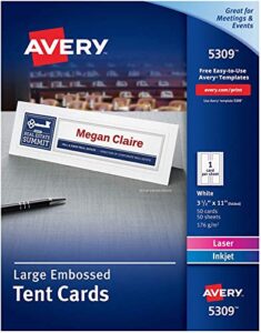 avery printable large tent cards, laser & inkjet printers, 50 cards, 3.5 x 11 (5309)