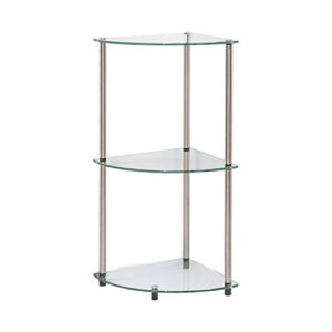 convenience concepts designs2go classic glass 3 tier corner shelf, glass