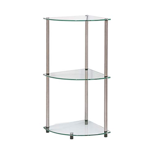 Convenience Concepts Designs2Go Classic Glass 3 Tier Corner Shelf, Glass