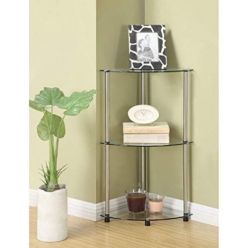 Convenience Concepts Designs2Go Classic Glass 3 Tier Corner Shelf, Glass