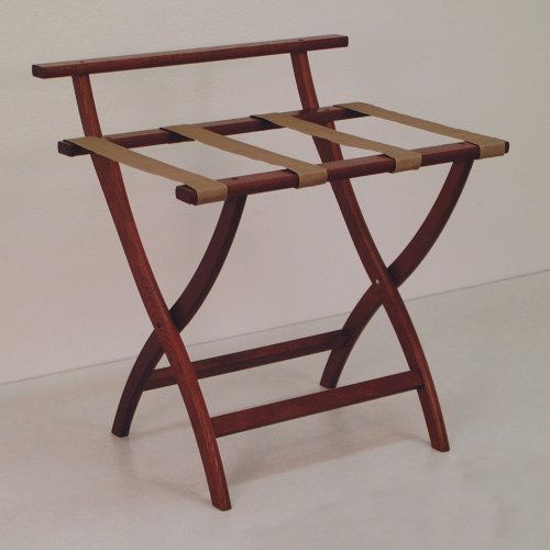 Wooden Mallet WallSaver Luggage Rack, Mahogany, Tan Straps