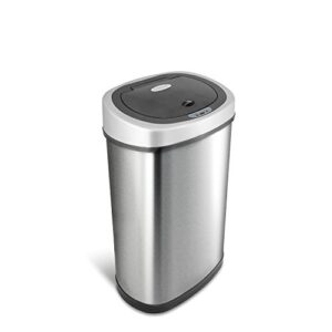 ninestars dzt-50-9 automatic touchless infrared motion sensor trash can, 13 gal 50l, stainless steel base (oval, silver/black lid)