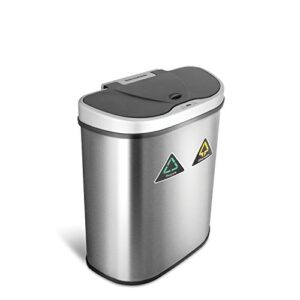 ninestars automatic touchless infrared motion sensor trash can/recycler with d shape silver/black lid & stainless base, 18 gal, stainless steel