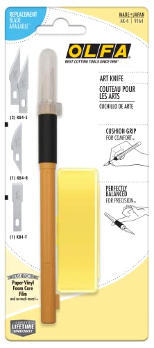 OLFA Graphic Art Knife Set (AK-4) - Precision Hobby Craft Knife Kit (1 Knife & 4 Blades) w/ Cushioned Grip, Replacement Blades: OLFA KB, KB4-F/5, KB4-NS/3, KB4-R/5, KB4-S/5, KB4-WS/3 Art Blades