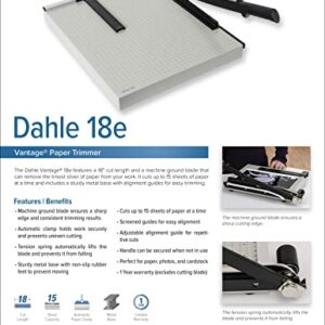 Dahle Vantage 18e Paper Trimmer, 18" Cut Length, 15 Sheet, Automatic Clamp, Adjustable Guide, Metal Base with 1/2" Gridlines, Guillotine Paper Cutter