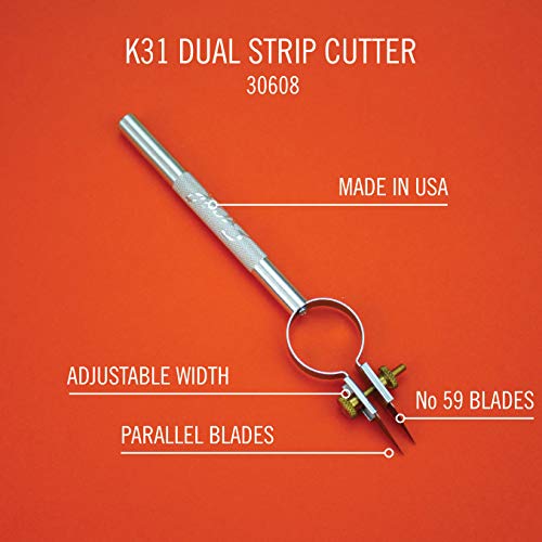 Excel Blades 30608 Dual Strip Cutter, Dual Twin Blade Knife Parallel Number 59 Blades, Adjustable Width Strip Cutter, Cutting Tool for Paper, Clay etc