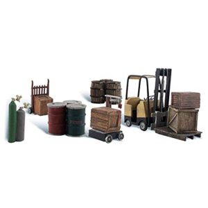 woodland scenics loading dock details (forklift, crates, barrels, wellding tanks & hand cart) ho scale