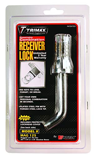 Trimax Standard 1/2" Dia. Resettable Combinaiton Bent Pin Receiver Lock MAG125, Clam Packaging, Chrome