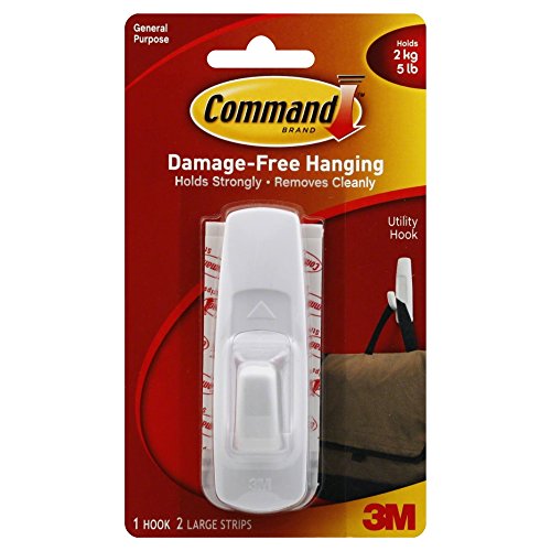 3M : Scotch Command Removable Adhesive Utility Hook, 5-lb Capacity, Plastic, White -:- Sold as 2 Packs of - 1 - / - Total of 2 Each