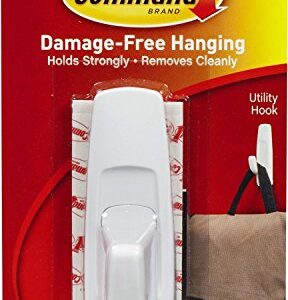 3M : Scotch Command Removable Adhesive Utility Hook, 5-lb Capacity, Plastic, White -:- Sold as 2 Packs of - 1 - / - Total of 2 Each