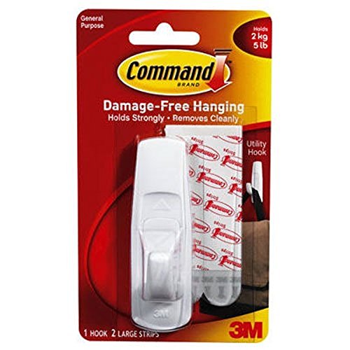 3M : Scotch Command Removable Adhesive Utility Hook, 5-lb Capacity, Plastic, White -:- Sold as 2 Packs of - 1 - / - Total of 2 Each