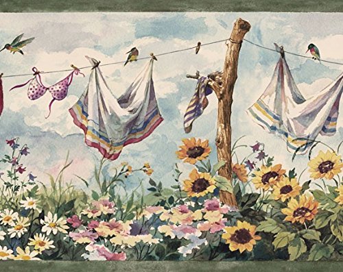 Laundry Clothesline Wall Border in Sage and Cream: Laundry Clothesline Wall Border in Sage and Cream