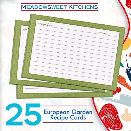 Meadowsweet Kitchens Recipe Card Set - 25 Double Sided Recipe Cards 4 x 6 Inch, Perfect Size Blank Cards for a Recipe Card Box, Make Your Own Personalized Recipe Book - European Garden