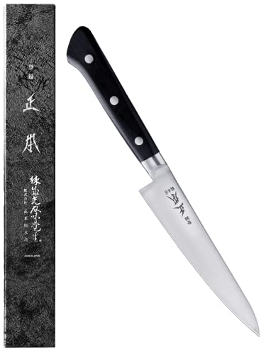 MASAMOTO VG Japanese Petty Knife 5" (120mm) Professional Kitchen Small Utility Knife, Ultra Sharp Japanese Stainless Steel Blade, Duracon Handle, Made in JAPAN