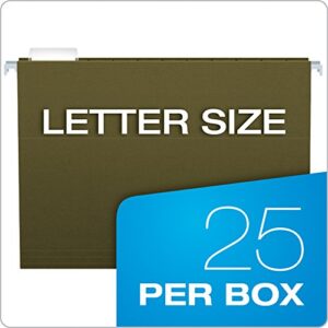 Pendaflex Hanging File Folders, Letter Size, Standard Green, 1/5-Cut Adjustable Tabs, 25 Per Box (81602), Standard Green - 1/5 Tabs