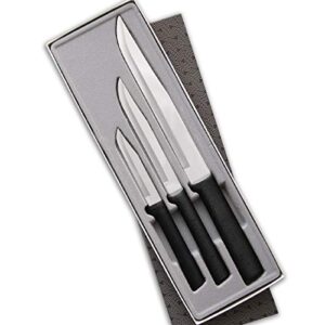 rada cutlery housewarming knife gift set – 3 piece stainless steel knives with black resin stainless steel handles made in the usa