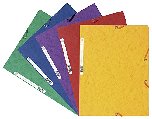 Exacompta - Ref 55515E - Europa Collection - Elasticated 3-Flap Folders - Suitable for A4 Documents, 400gsm Glossy Card - Assorted Colours (Pack of 10)