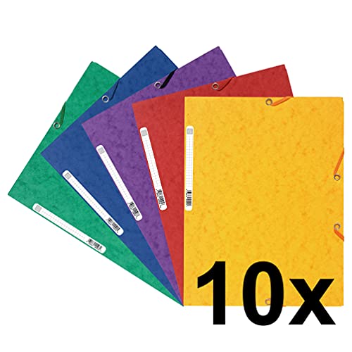 Exacompta - Ref 55515E - Europa Collection - Elasticated 3-Flap Folders - Suitable for A4 Documents, 400gsm Glossy Card - Assorted Colours (Pack of 10)