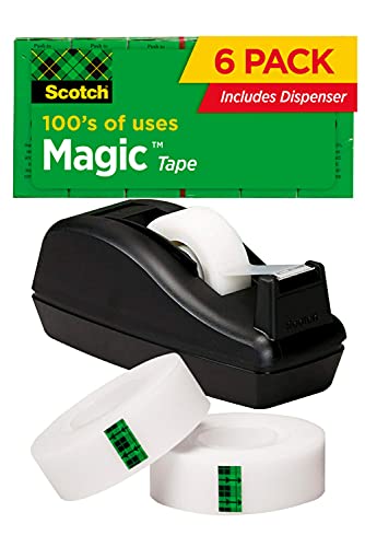 Scotch Magic Tape, 6 Rolls with Dispenser, Numerous Applications, Invisible, Engineered for Repairing, 3/4 x 1000 Inches, Boxed (810C40BK)