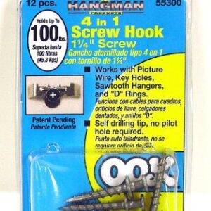 OOK 55300 Picture Hanging Scrw, Double Headed Bear Claw, 4 In 1 Screw, 100lb, 12 piece