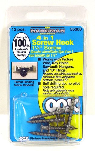 OOK 55300 Picture Hanging Scrw, Double Headed Bear Claw, 4 In 1 Screw, 100lb, 12 piece