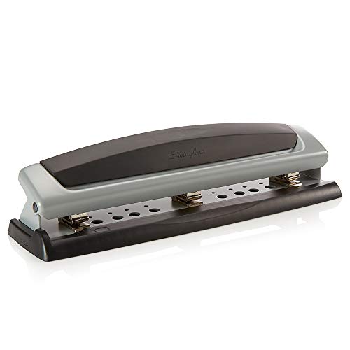 Swingline Desktop Hole Punch, 2- 3 Hole Puncher, Precision Pro, 10 Sheet Punch Capacity, Adjustable, Black/Silver (74037)