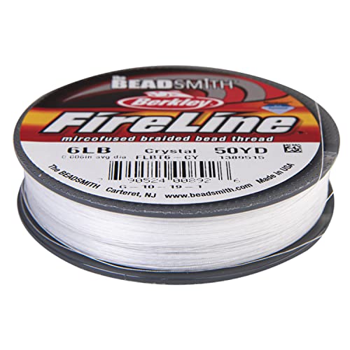 The Beadsmith Fireline by Berkley – Micro-Fused Braided Thread – 6lb. Test, .006”/.15mm Diameter, 50 Yard Spool, Crystal Color – Super Strong Stringing Material for Jewelry Making and Bead Weaving