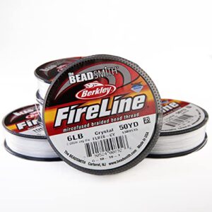 The Beadsmith Fireline by Berkley – Micro-Fused Braided Thread – 6lb. Test, .006”/.15mm Diameter, 50 Yard Spool, Crystal Color – Super Strong Stringing Material for Jewelry Making and Bead Weaving