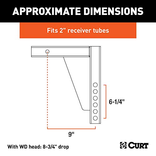 CURT 17124 Replacement Weight Distribution Hitch Shank, 2-Inch Receiver, 8-3/4-Inch Drop