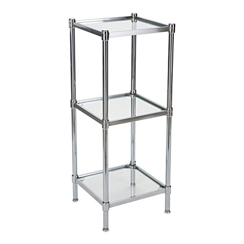 Organize It All 3 Tier Tempered Glass Freestanding Bathroom Storage Tower 13.25 x 13.25 x 31 inches