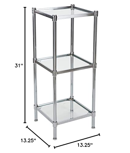 Organize It All 3 Tier Tempered Glass Freestanding Bathroom Storage Tower 13.25 x 13.25 x 31 inches