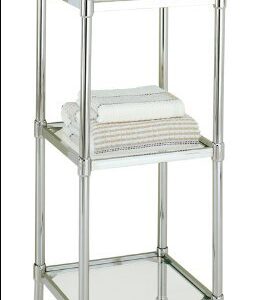 Organize It All 3 Tier Tempered Glass Freestanding Bathroom Storage Tower 13.25 x 13.25 x 31 inches