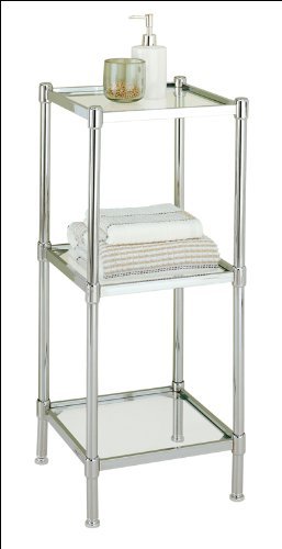 Organize It All 3 Tier Tempered Glass Freestanding Bathroom Storage Tower 13.25 x 13.25 x 31 inches