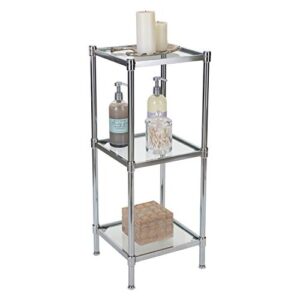 Organize It All 3 Tier Tempered Glass Freestanding Bathroom Storage Tower 13.25 x 13.25 x 31 inches