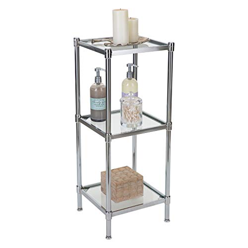 Organize It All 3 Tier Tempered Glass Freestanding Bathroom Storage Tower 13.25 x 13.25 x 31 inches