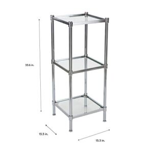 Organize It All 3 Tier Tempered Glass Freestanding Bathroom Storage Tower 13.25 x 13.25 x 31 inches