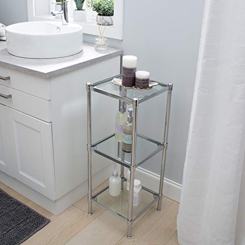 Organize It All 3 Tier Tempered Glass Freestanding Bathroom Storage Tower 13.25 x 13.25 x 31 inches