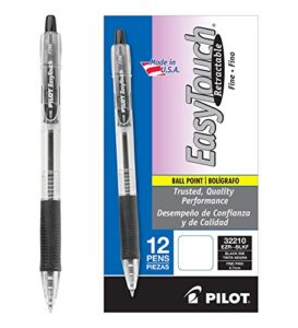 pilot easytouch refillable & retractable ballpoint pens, fine point, black ink, 12-pack (32210)