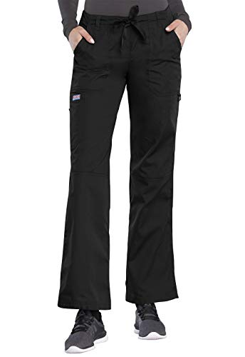 Cherokee Women's Low Rise Drawstring Cargo Scrub Pant, Black, Medium