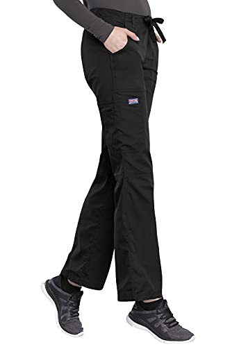 Cherokee Women's Low Rise Drawstring Cargo Scrub Pant, Black, Medium